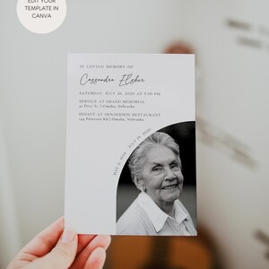 Elegant Funeral Invitation Template Digital, Editable Memorial Template ...