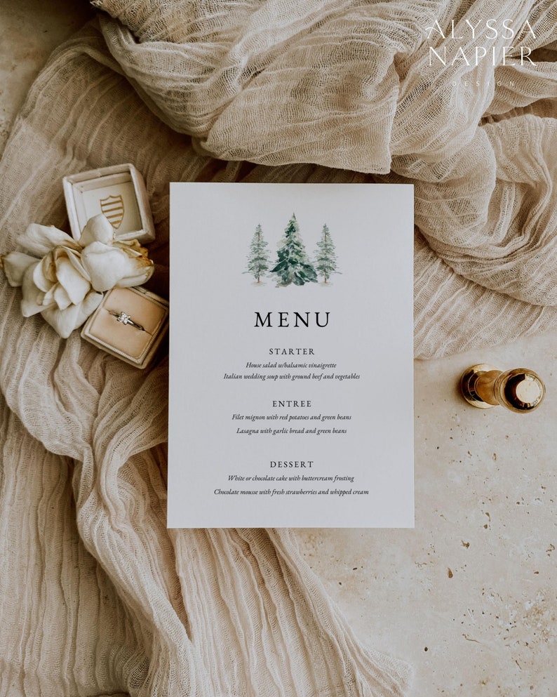 Winter Wedding Menu Card Printable Christmas Wedding Menu - Etsy