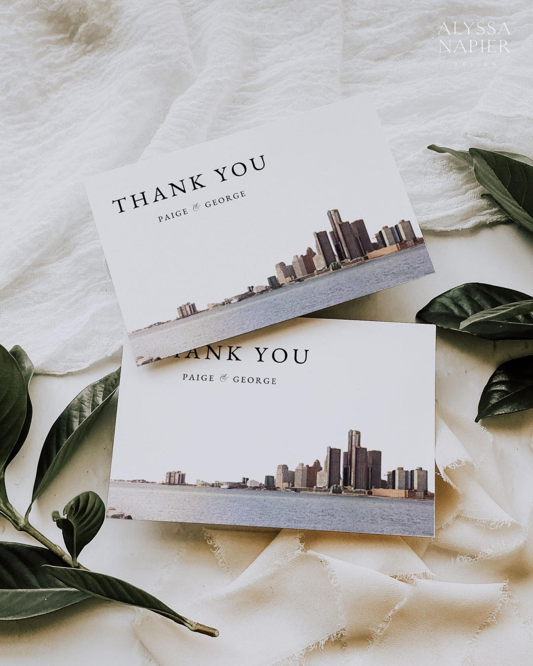 Detroit Wedding Thank You Card Template Printable, Detroit Watercolor ...