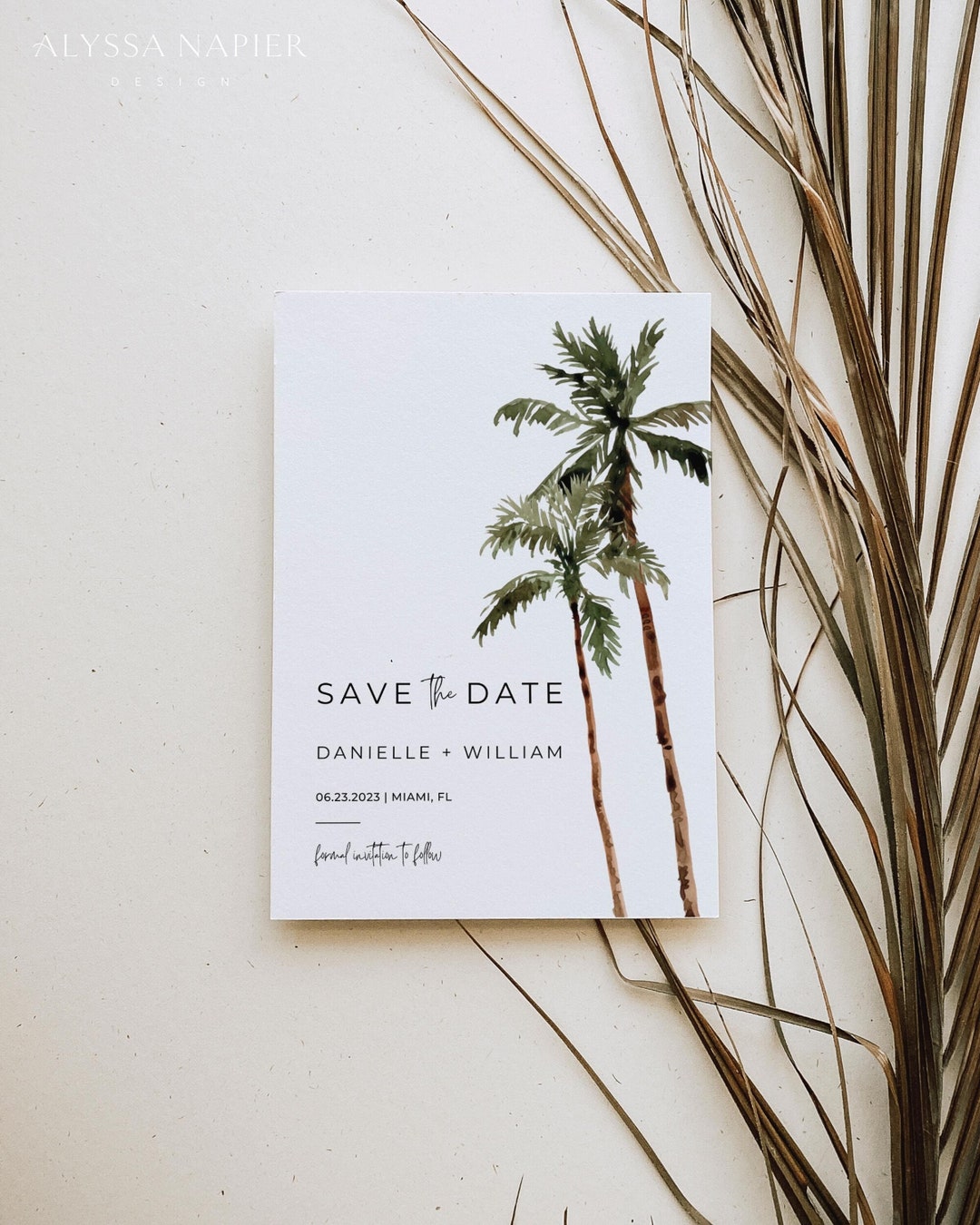 Palm Tree Save the Date Template, Beach Wedding Save the Date Card ...