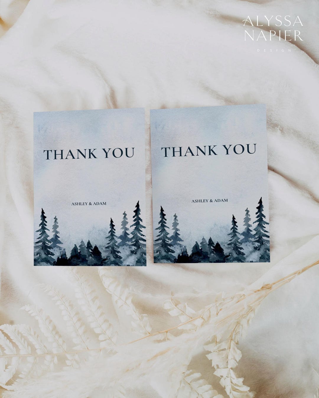 Winter Thank You Card, Pine Tree Wedding, Printable Thank You Cards ...