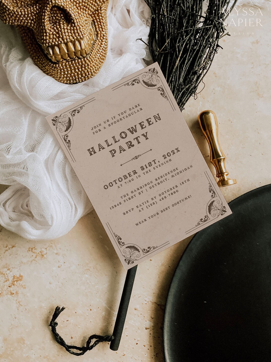 Vintage Halloween Party Invitation Template, Spooky Halloween ...