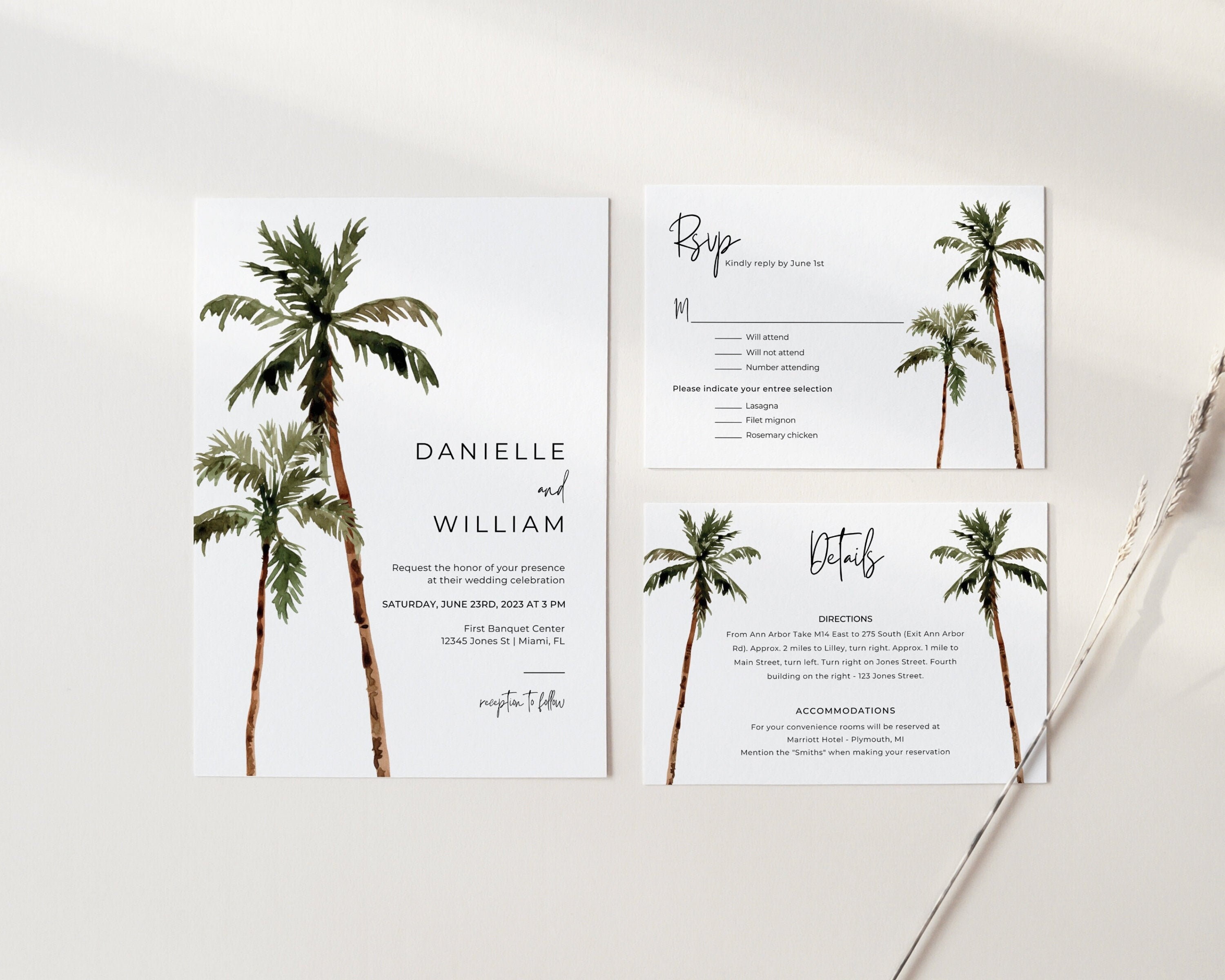 Palm Tree Wedding Invitation Suite Template Tropical Wedding | Etsy