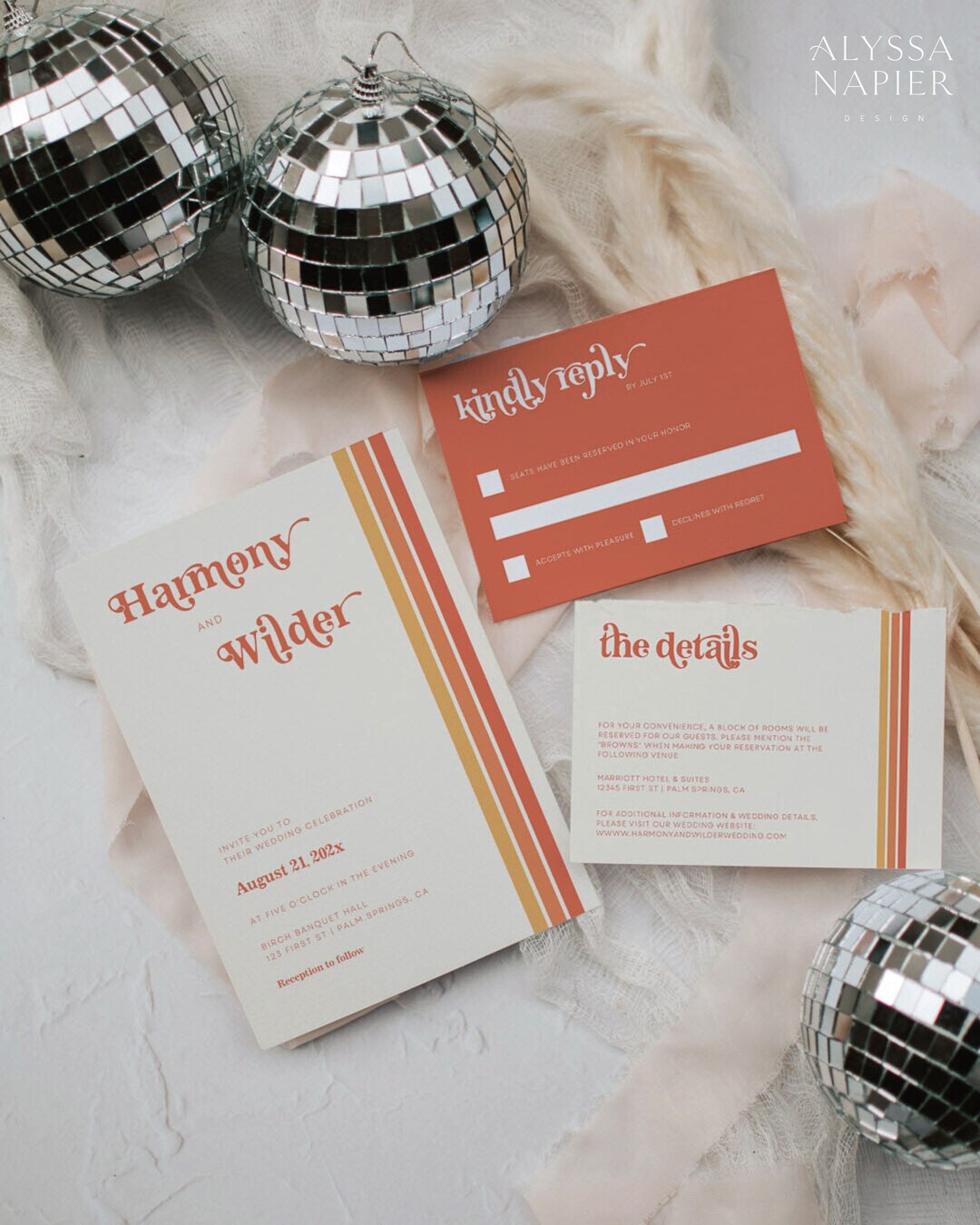 Disco Wedding Invitation Template, Retro Wedding Invite Suite, Colorful ...