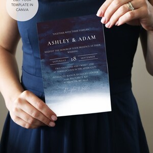 Dark Blue Watercolor Wedding Invitation Suite (digital Download) - Etsy