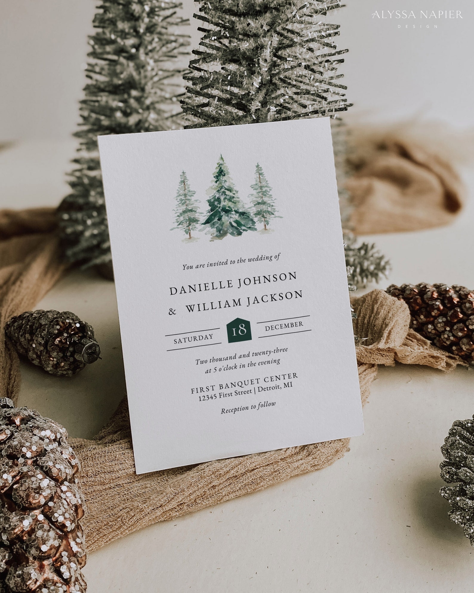 Winter Wedding Invitation Suite, Christmas Wedding Invitation Template ...