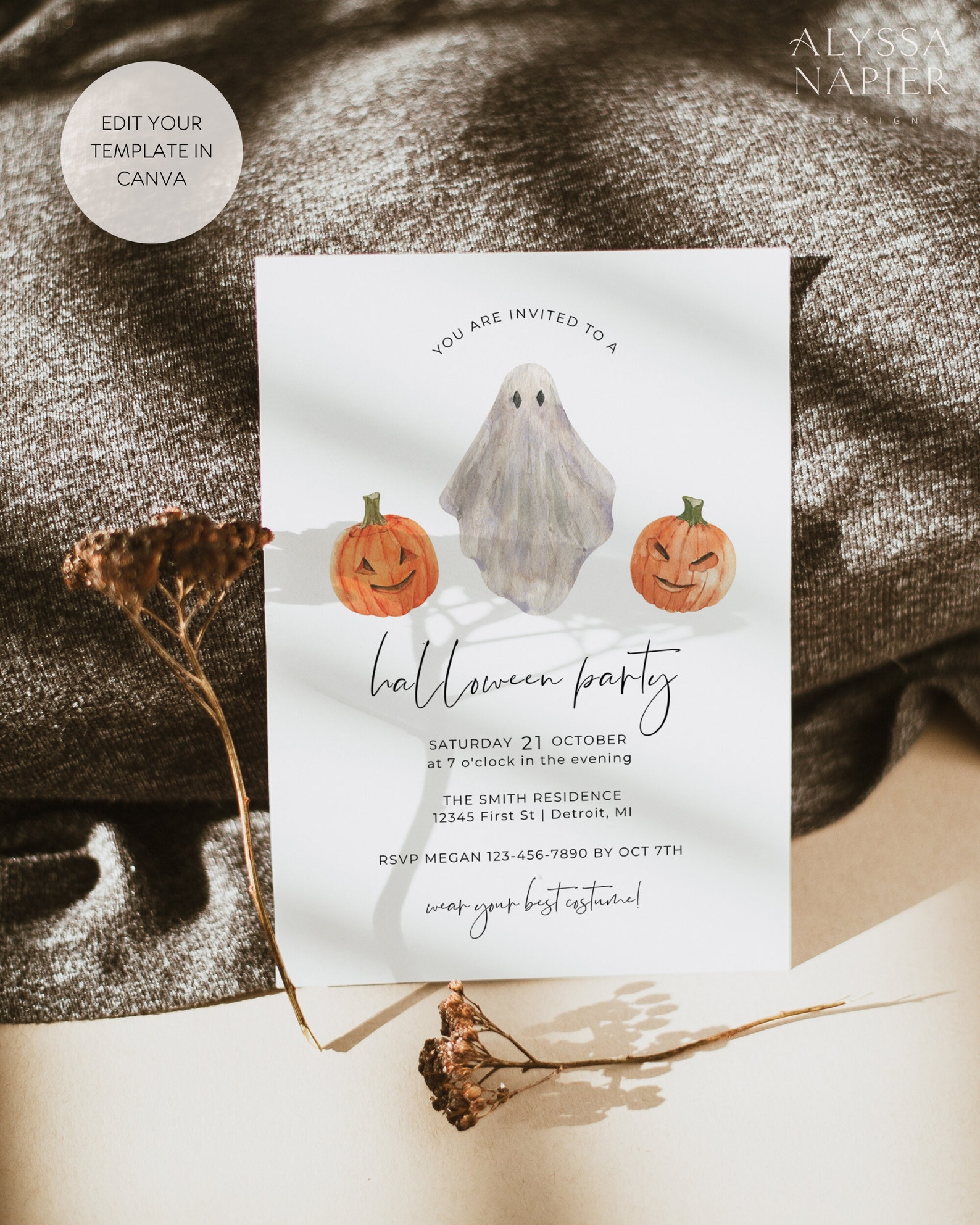 Ghost Halloween Party Invitation Template, Editable Halloween Party ...