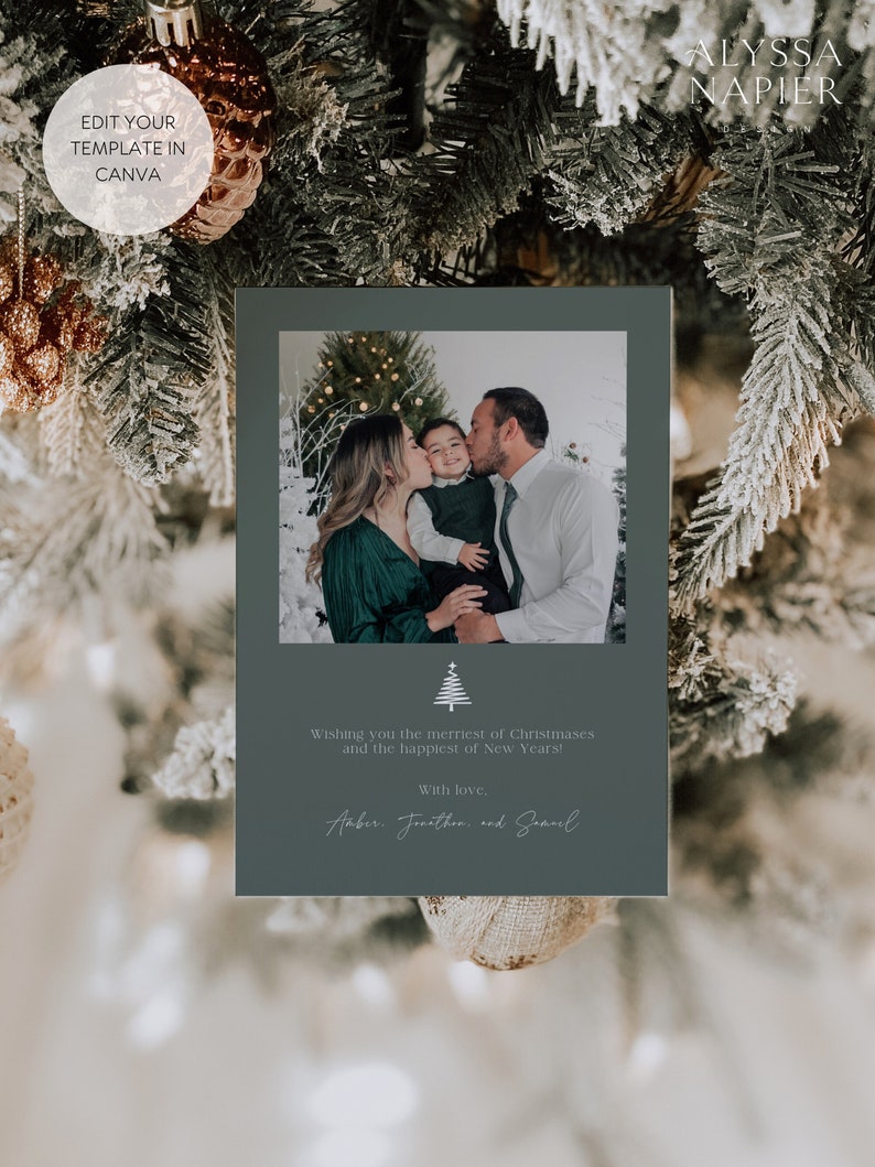 Printable Christmas Card Template Canva, Photo Holiday Card Printable ...