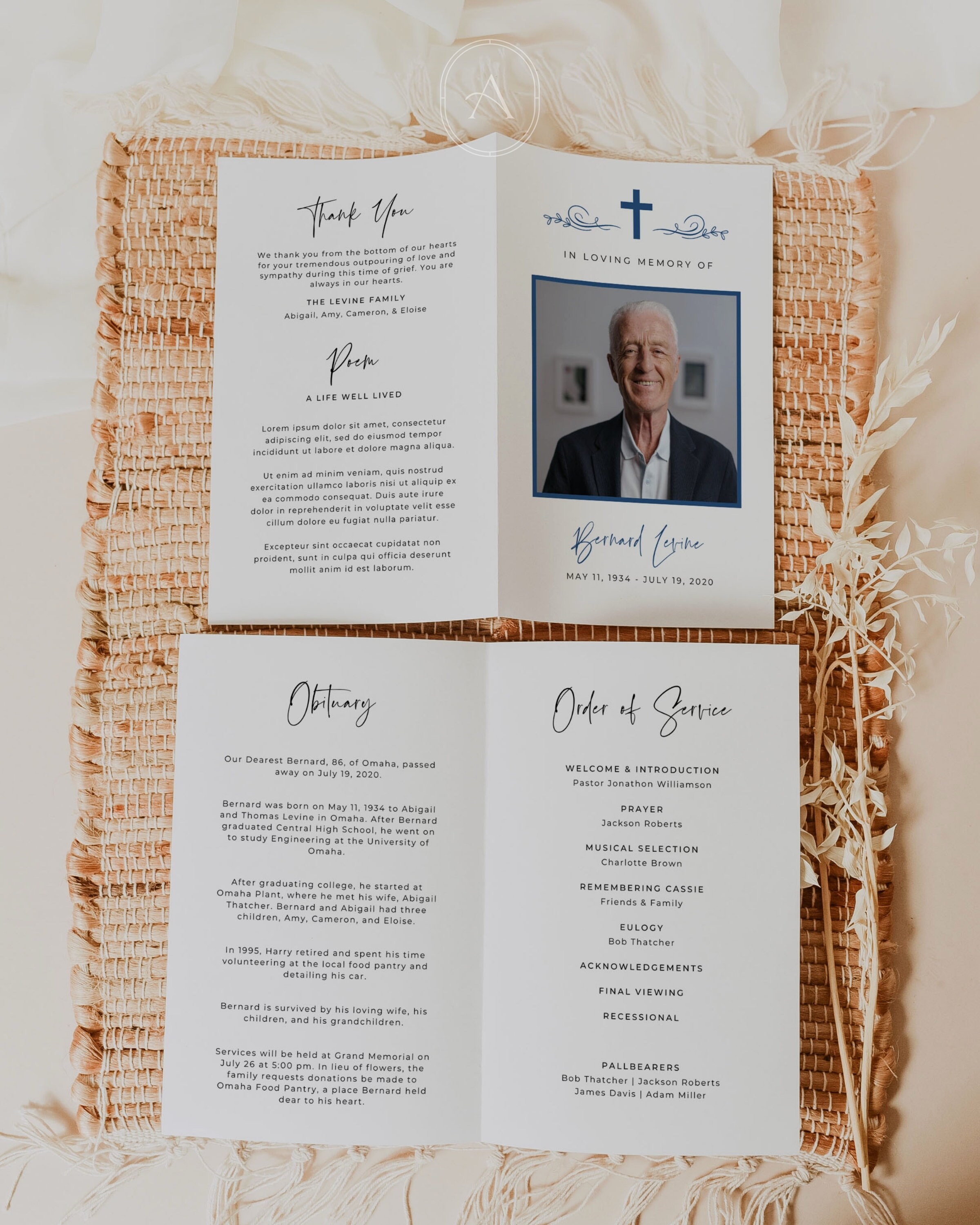Printable Religious Funeral Program Template for Man, Cross Memorial ...