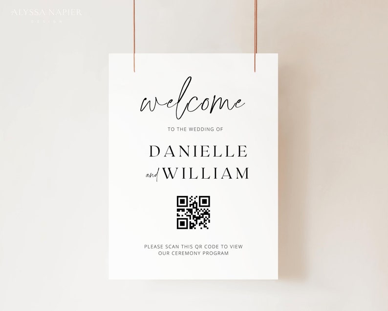 Wedding Welcome Sign With QR Code Minimalist Wedding Program - Etsy