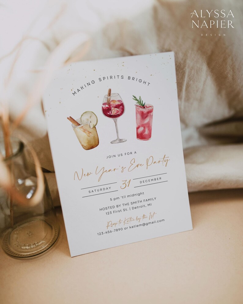 Making Spirits Bright Invitation Holiday Cocktail Party - Etsy
