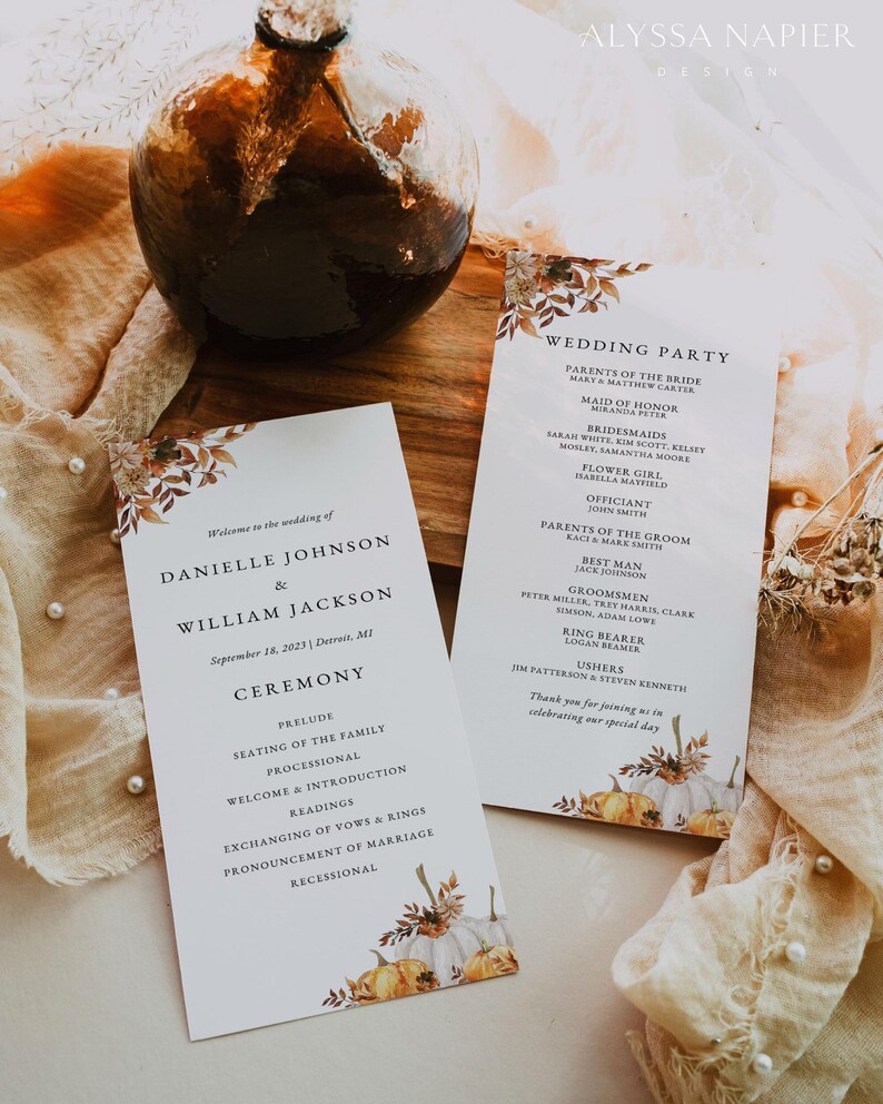Autumn Wedding Program Printable, Fall Wedding Ceremony Program ...