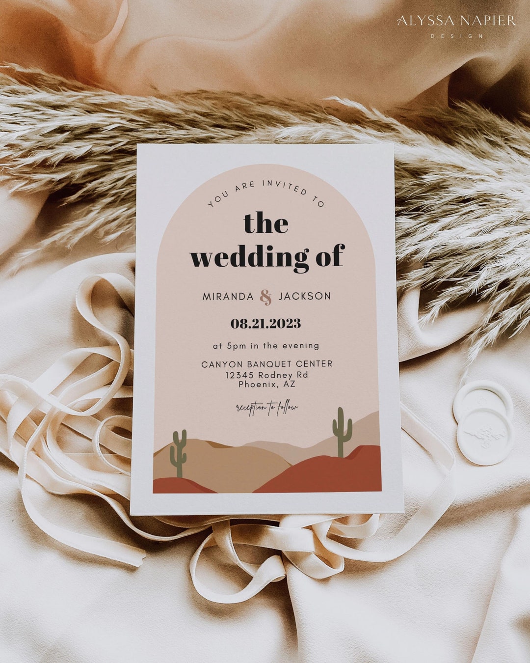 Desert Wedding Invitation Modern Boho Arch Wedding Invitation Template ...