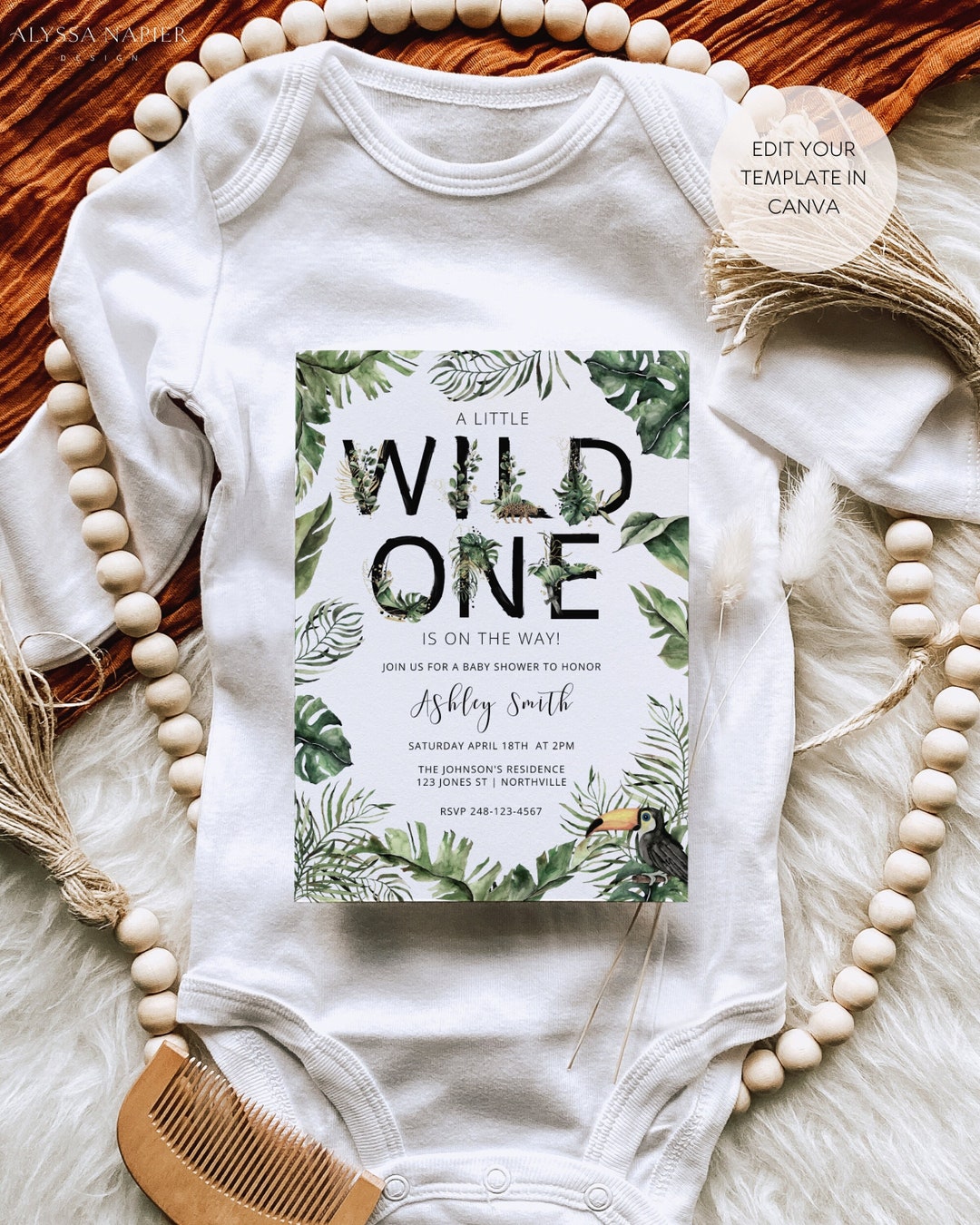 Wild One Baby Shower Invitation, Jungle Theme Baby Shower Invite, A ...