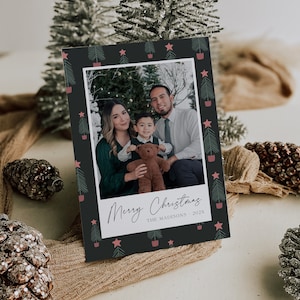Printable Christmas Card Template Canva, Photo Holiday Card Printable ...