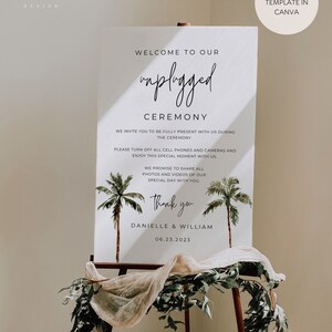 Unplugged Ceremony Sign Tropical Wedding Welcome Sign Template, Beach ...