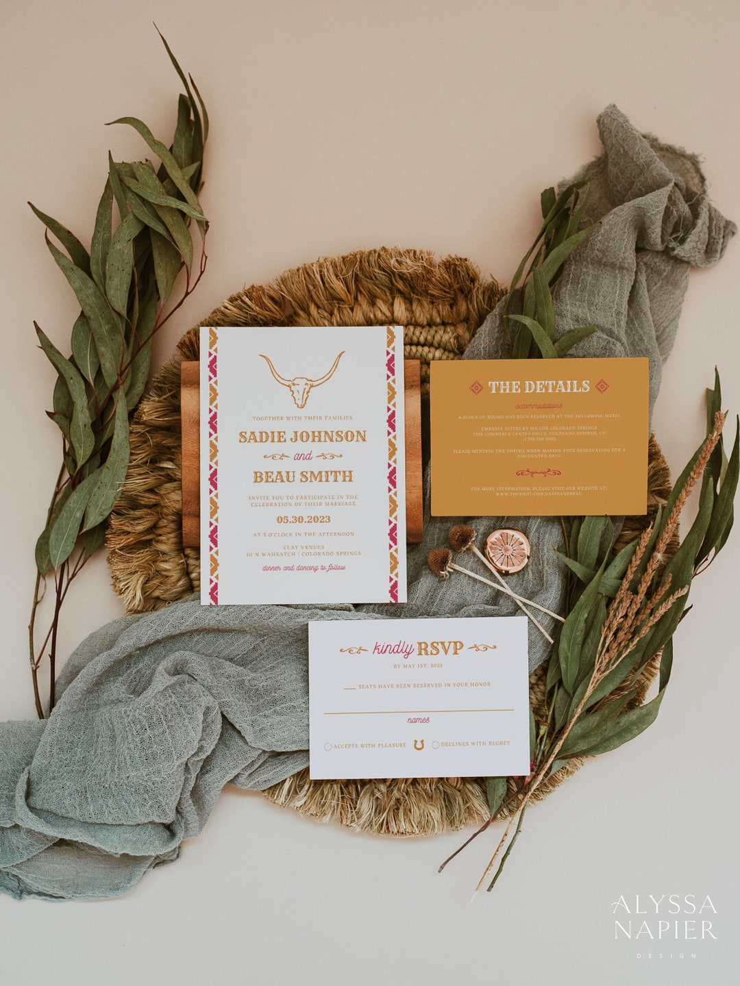 Colorful Southwestern Wedding Invitation Template Canva Ranch - Etsy