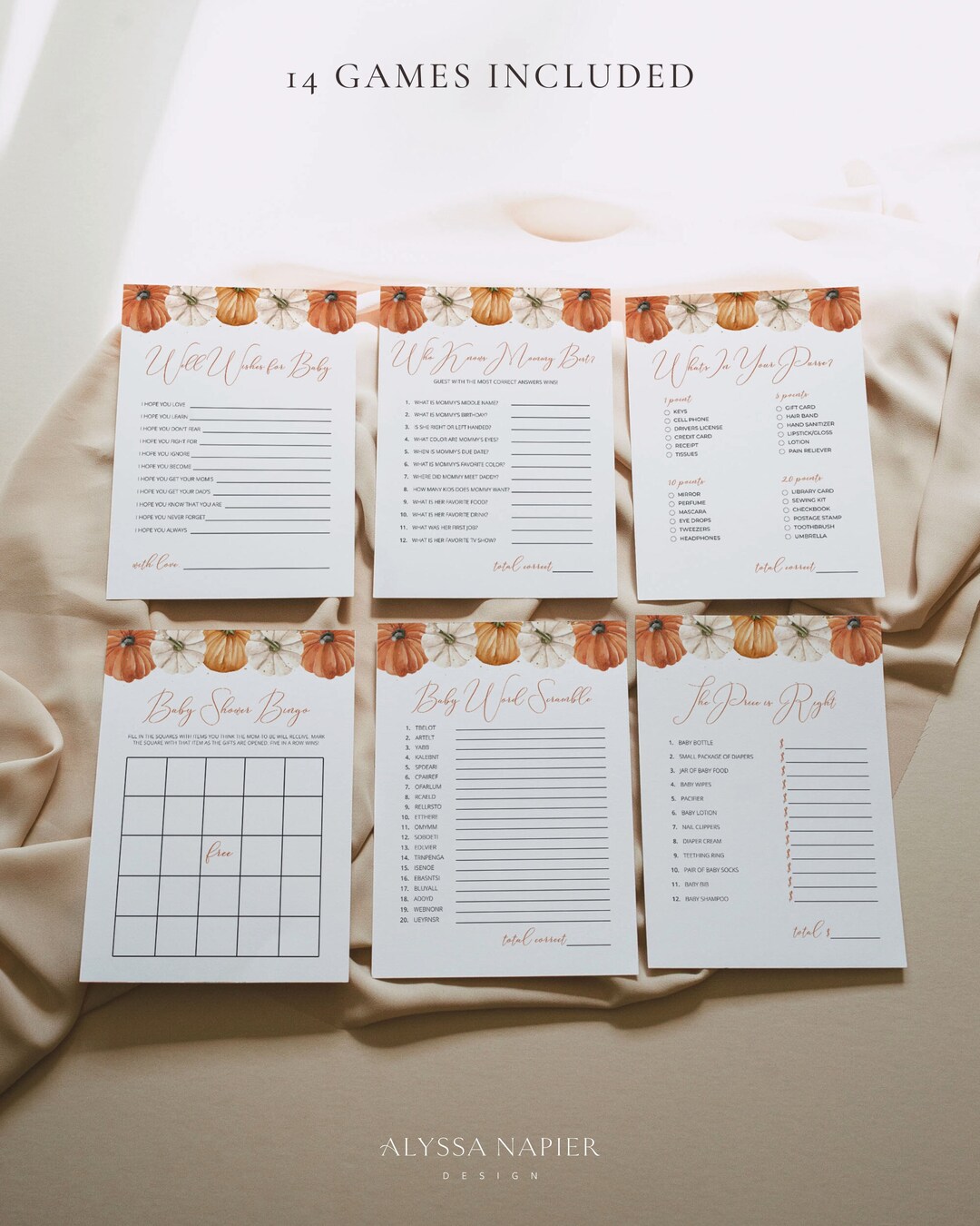 Pumpkin Baby Shower Games Bundle, Fall Baby Shower Games Editable, Baby ...