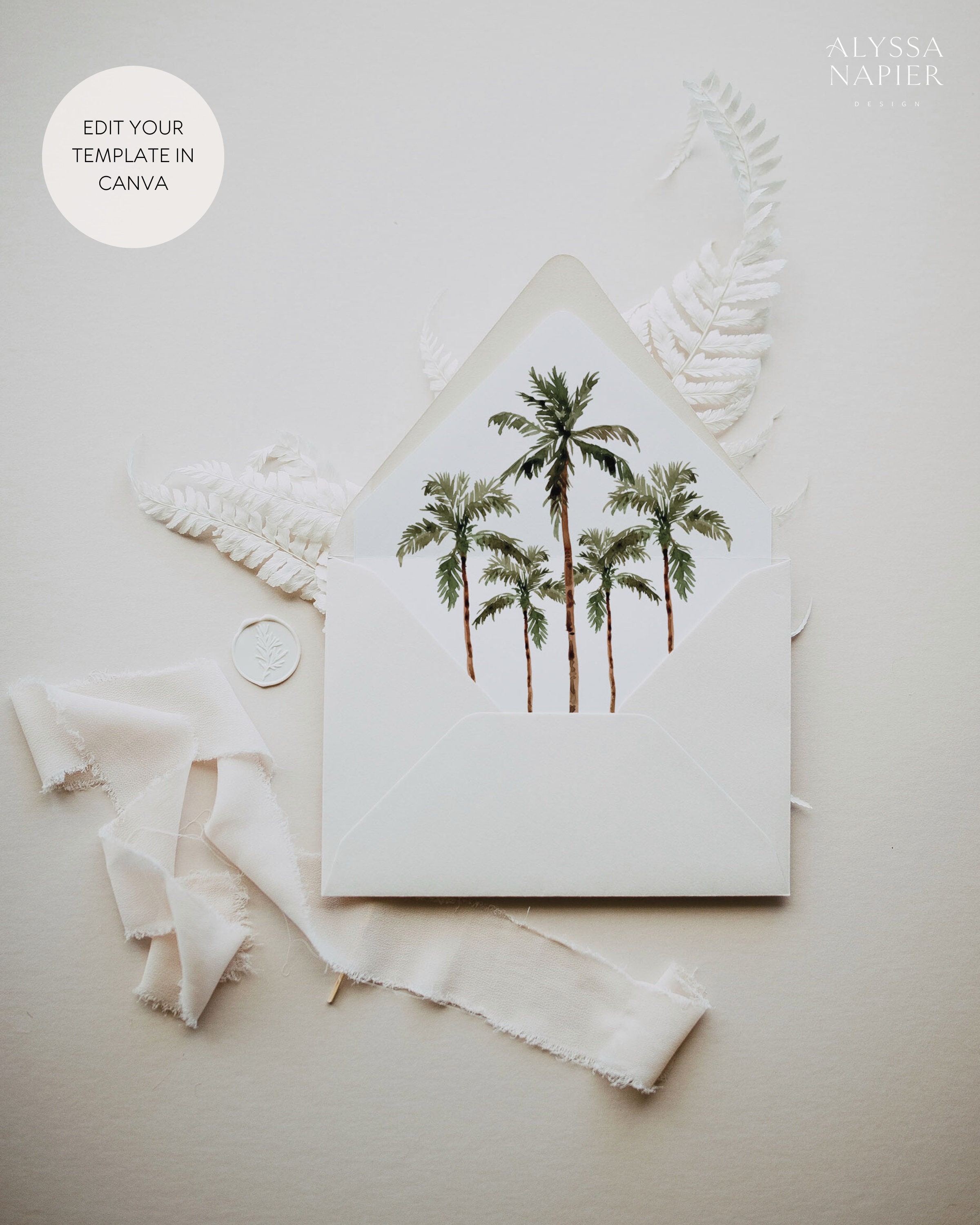 Palm Tree Envelope Liner Template, A7 Envelope Liner Template, RSVP ...