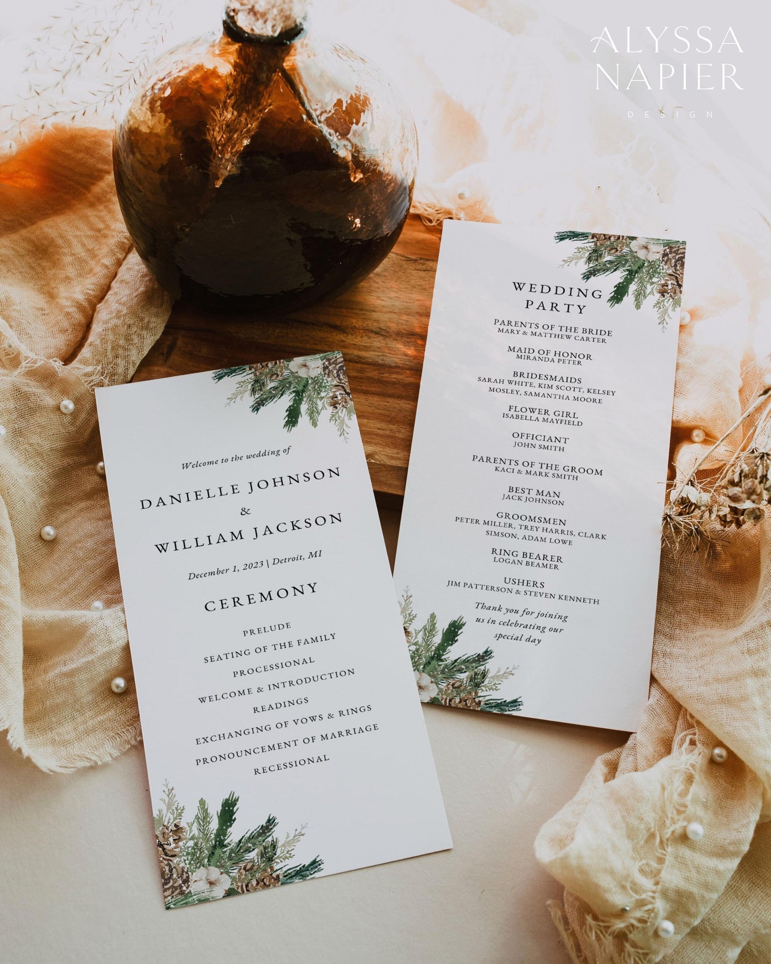 Winter Wedding Program Pine Wedding Program Template - Etsy