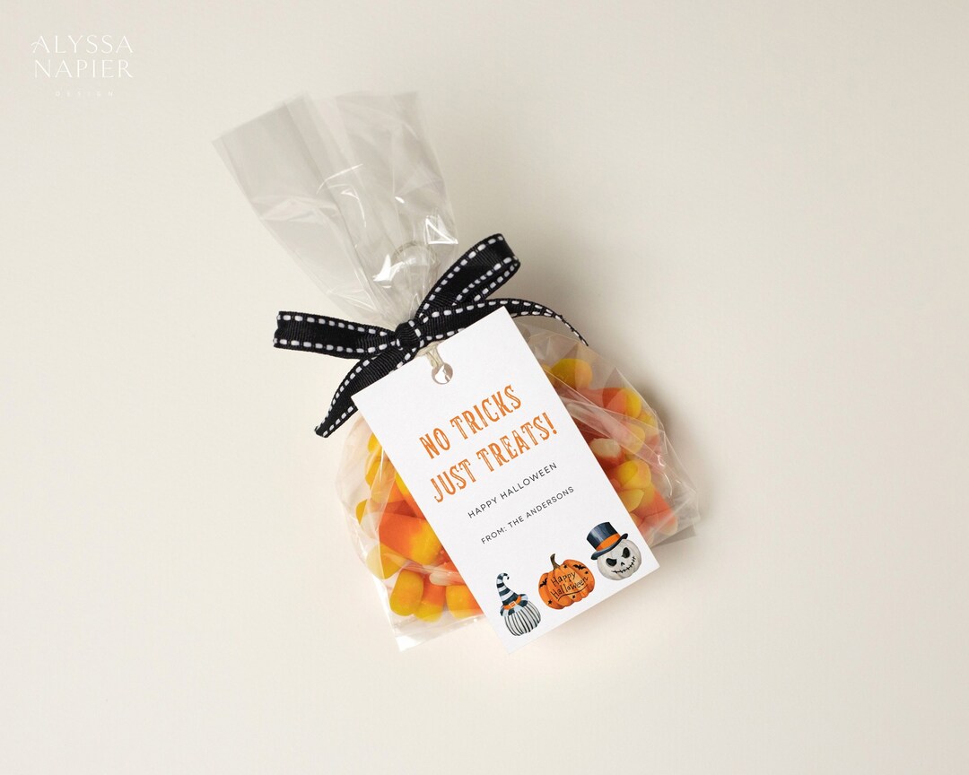 No Tricks Just Treats Bag Tag Halloween Printable Customized - Etsy UK