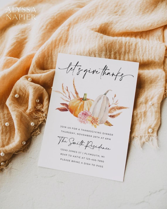 Lets Give Thanks Invitation Printable Thanksgiving Dinner - Etsy