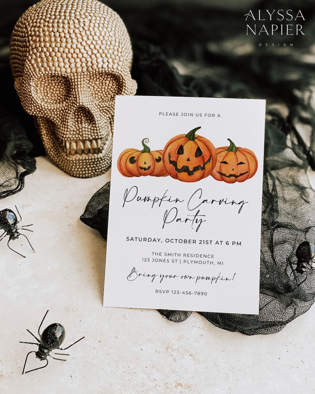 Pumpkin Carving Party Invitation Template, Minimalist Halloween Party ...