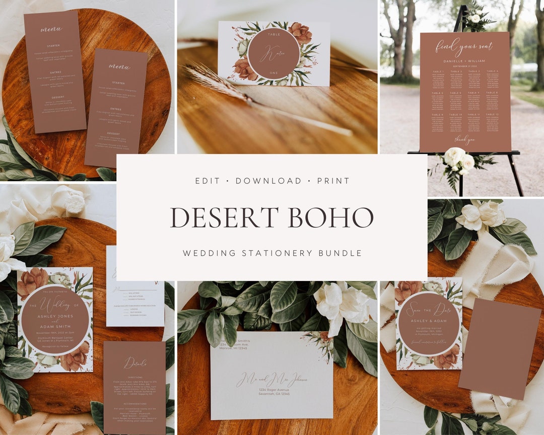 Rust Wedding Invitation Set With RSVP, Boho Wedding Bundle, Earthy ...