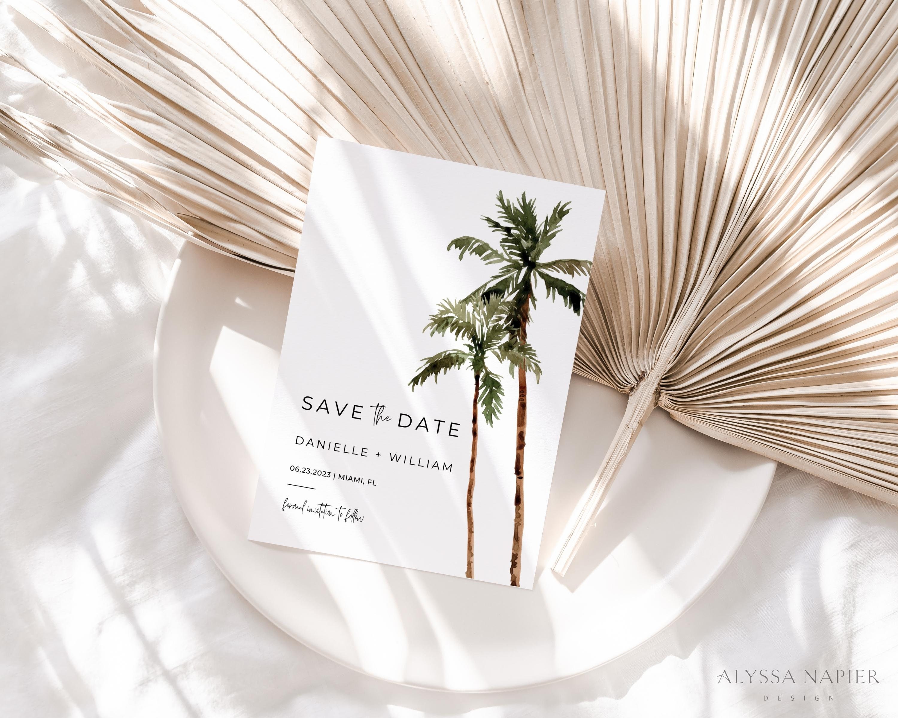Palm Tree Save the Date Template, Beach Wedding Save the Date Card ...
