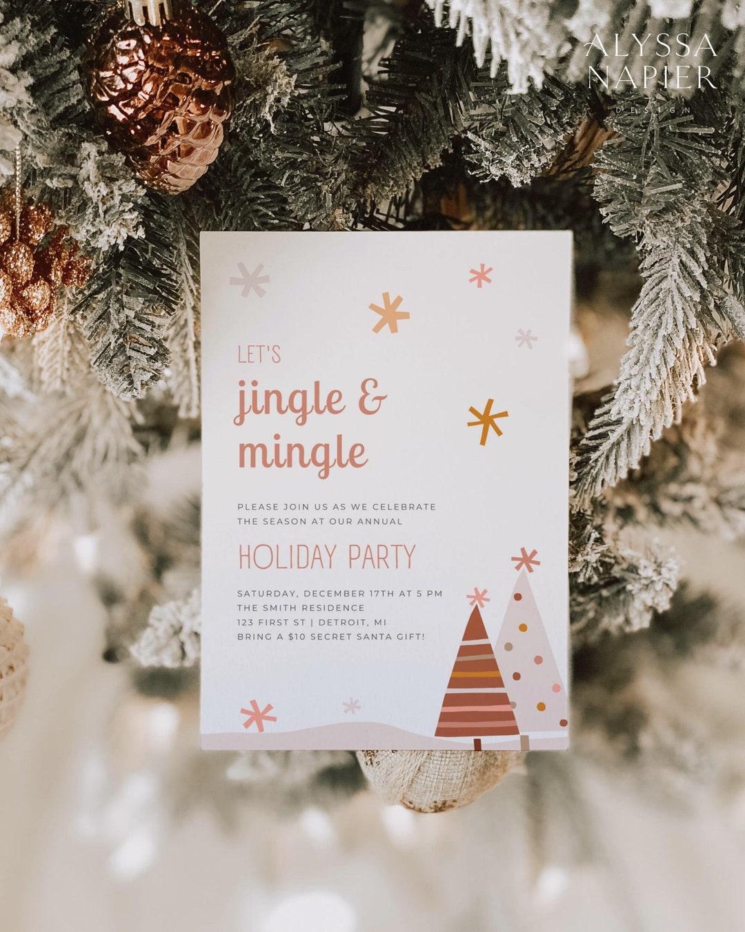 Boho Christmas Party Invitation, Retro Christmas Party Invite, Jingle ...