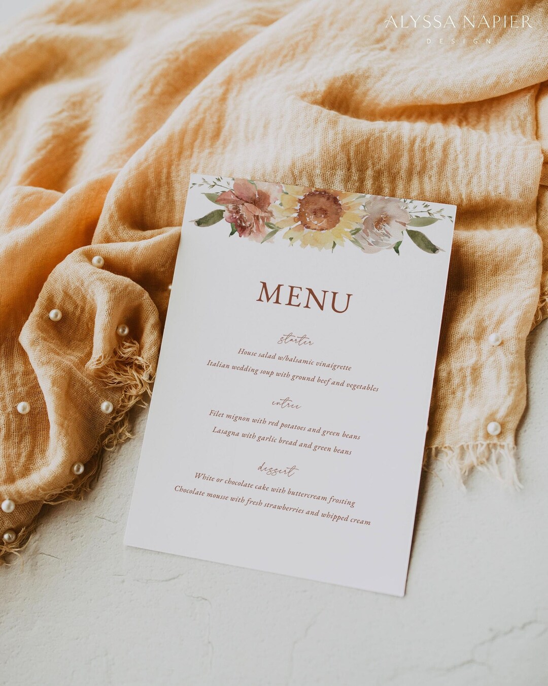 Sunflower Menu Cards, Boho Sunflower Wedding, Wedding Menu Template ...