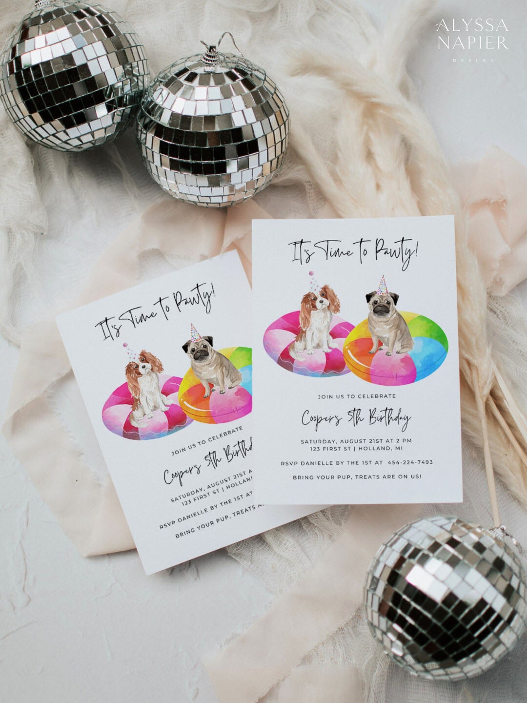 Dog Pool Party Invitation for Pet Birthday, Time to Pawty Dog Birthday ...