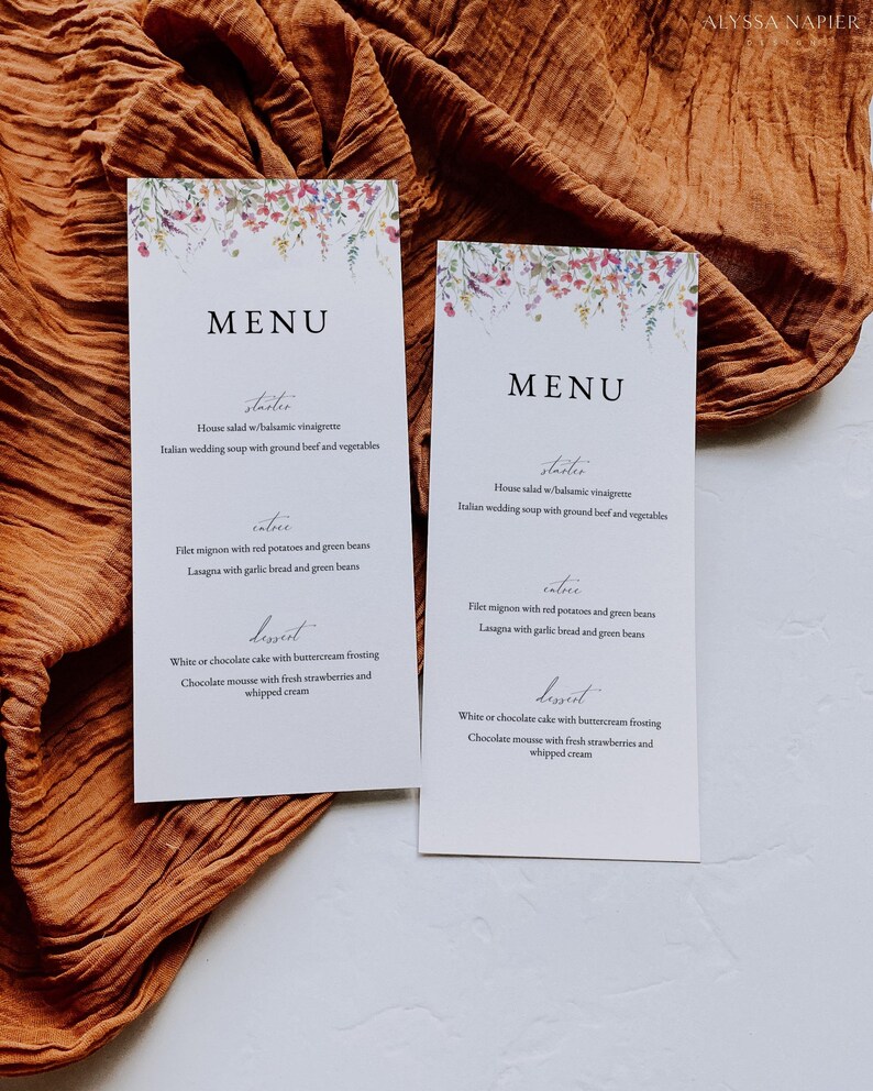 Wildflower Wedding Menu Template Spring Wedding Menu | Etsy