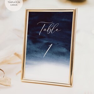 Blue Wedding Table Numbers Template, Navy Blue Watercolor Wedding Table ...