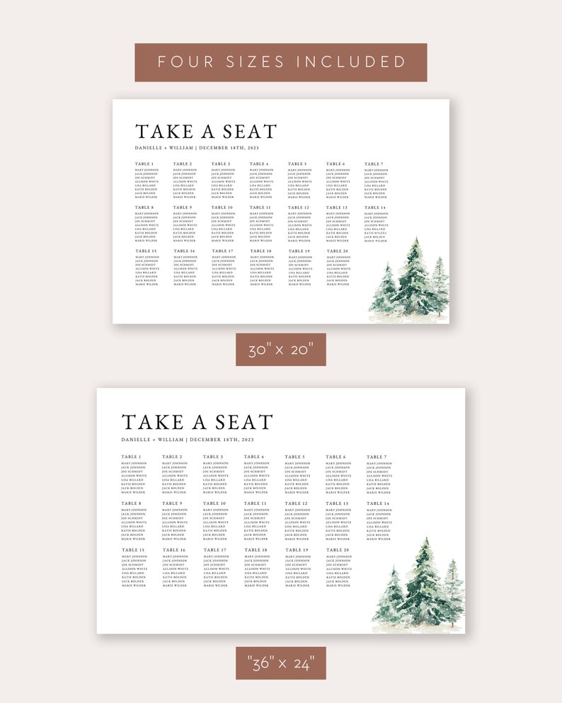 Pine Tree Wedding Seating Chart Sign Template Winter Wedding - Etsy