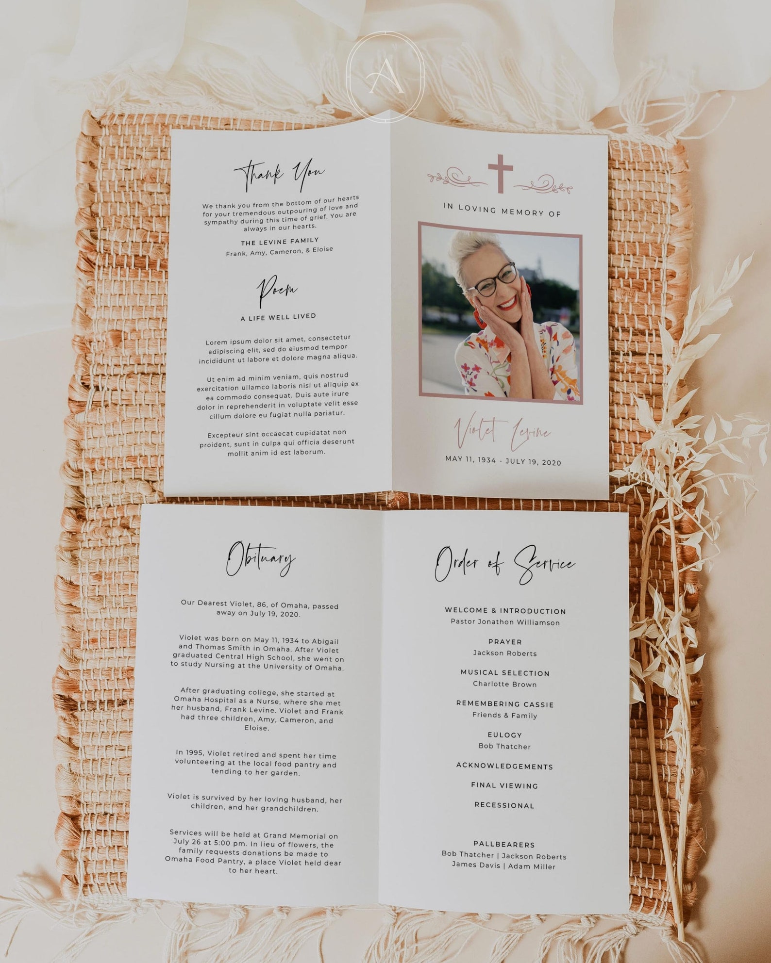 Religious Memorial Program Template Canva, Printable Funeral Program ...