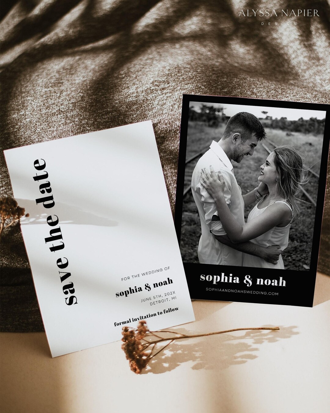 Modern Minimalist Save the Date Template, Black and White Photo Save ...