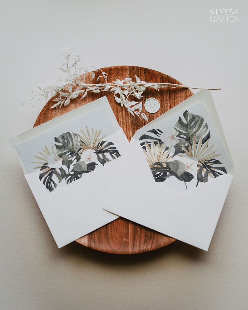Monstera Leaf Envelope Liner Template Canva, Tropical Envelope Liner ...