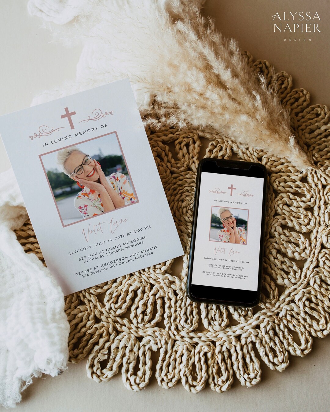 Religious Memorial Service Invitation, Cross Funeral Invitation ...
