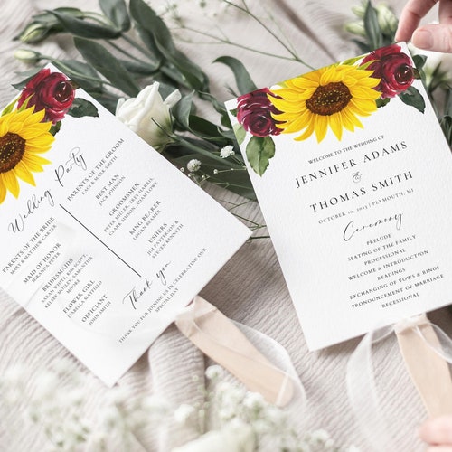 Sunflower Fan Program Printable Summer Ceremony Template - Etsy
