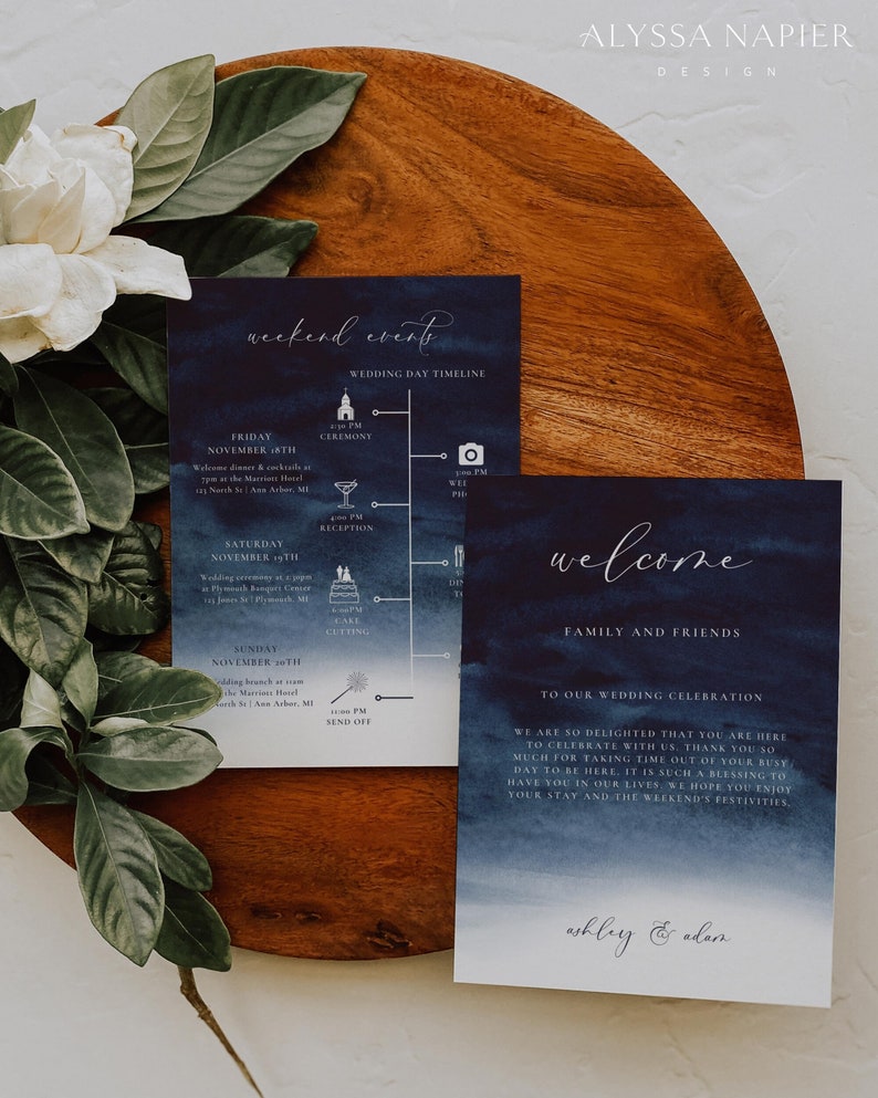 Navy Blue Welcome Itinerary Wedding Blue Wedding Weekend - Etsy