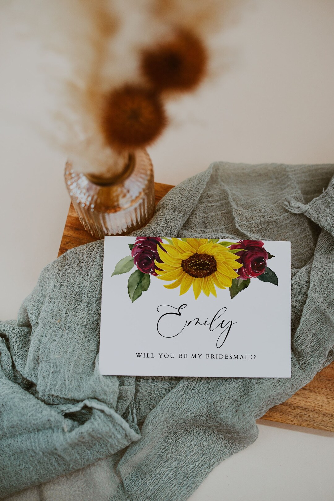 Sunflower and Roses Bridesmaid Proposal Card, Sunflower Bridesmaid ...