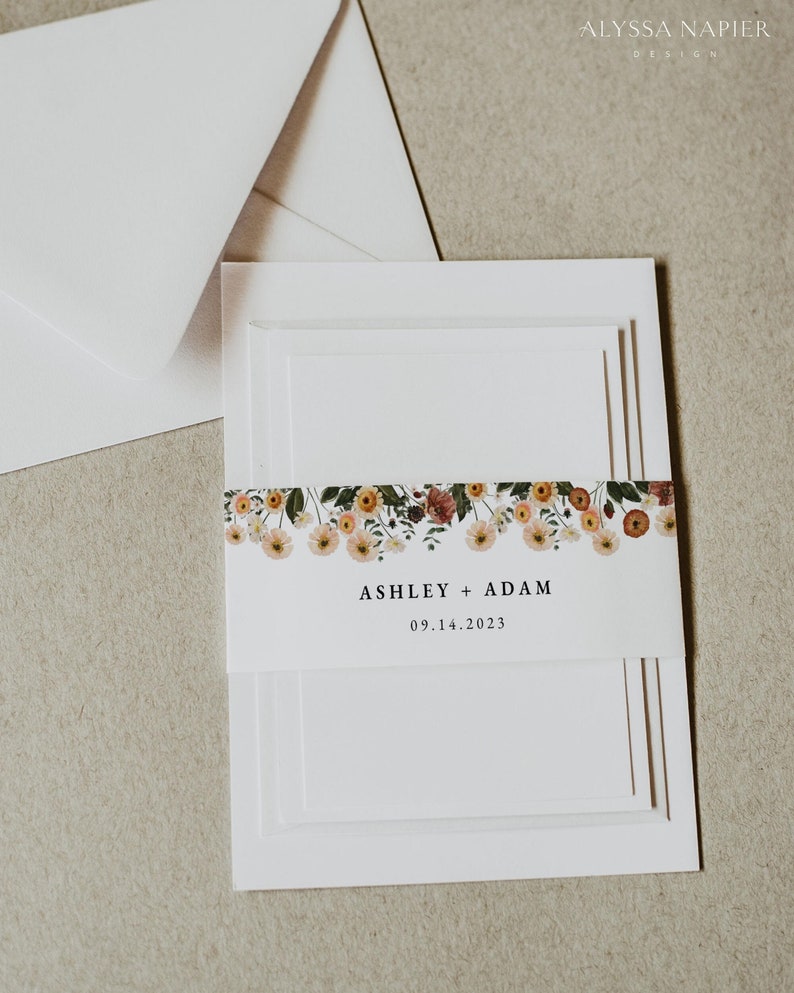 Printable Belly Band Template, Wildflower Wedding Invitation Band ...