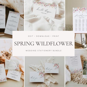 Spring Wildflower Wedding Invitation Bundle, Spring Wedding Invitation ...