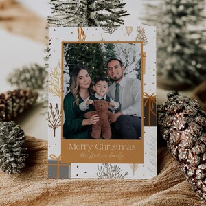 Gold Christmas Card Template Canva, Boho Holiday Card With Photo ...