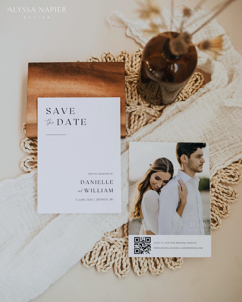 QR Code Save the Date, Minimalist Save the Date Black and White, Photo ...