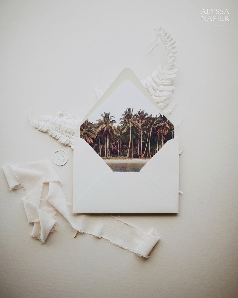 Tropical Palm Tree Wedding Envelope Liner Template Canva - Etsy