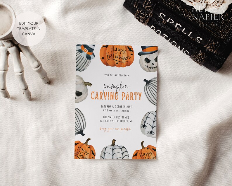 Pumpkin Carving Party Invitation, Halloween Party Invitation Editable ...