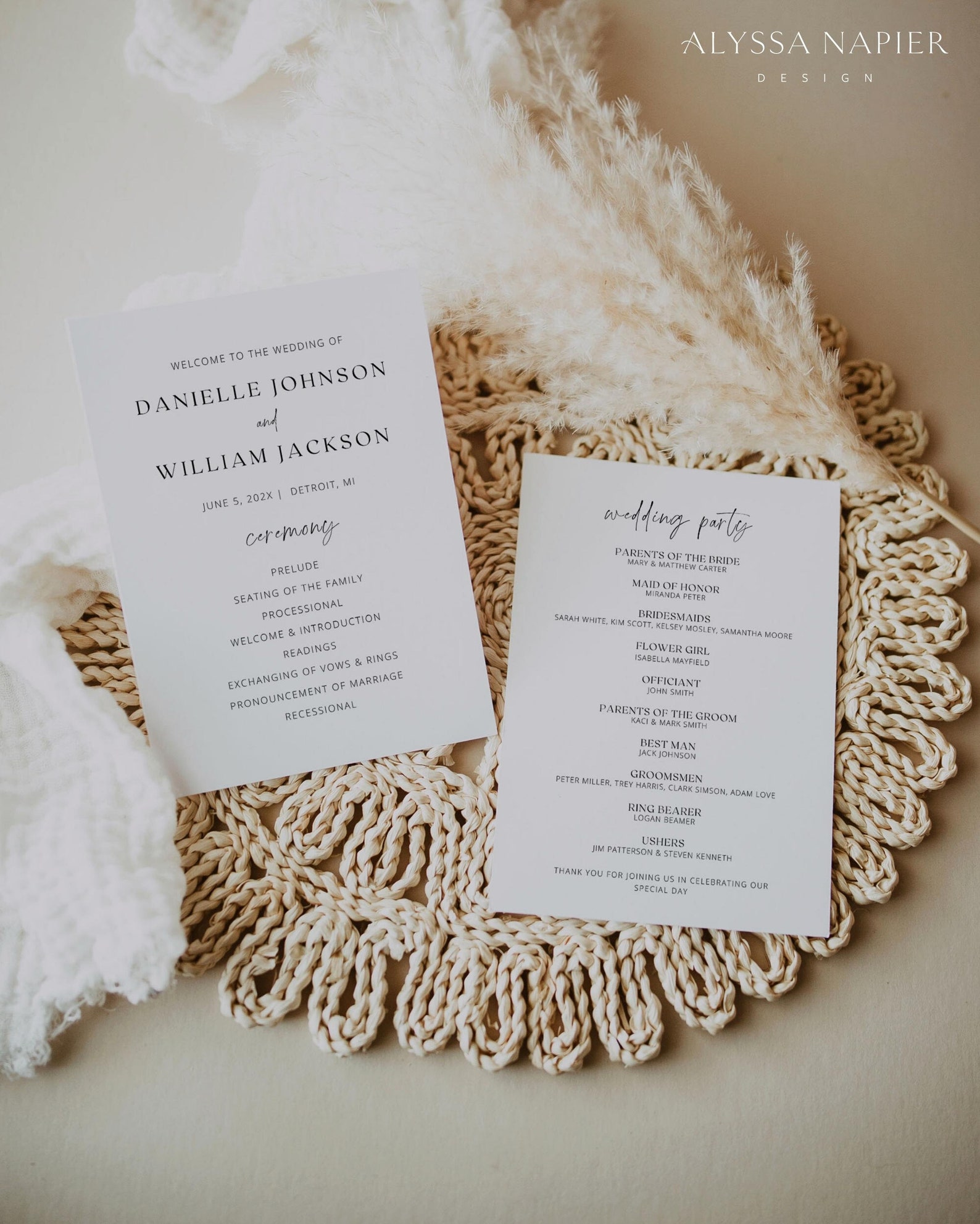 Minimal Wedding Program, Modern Wedding Ceremony Program, Printable ...