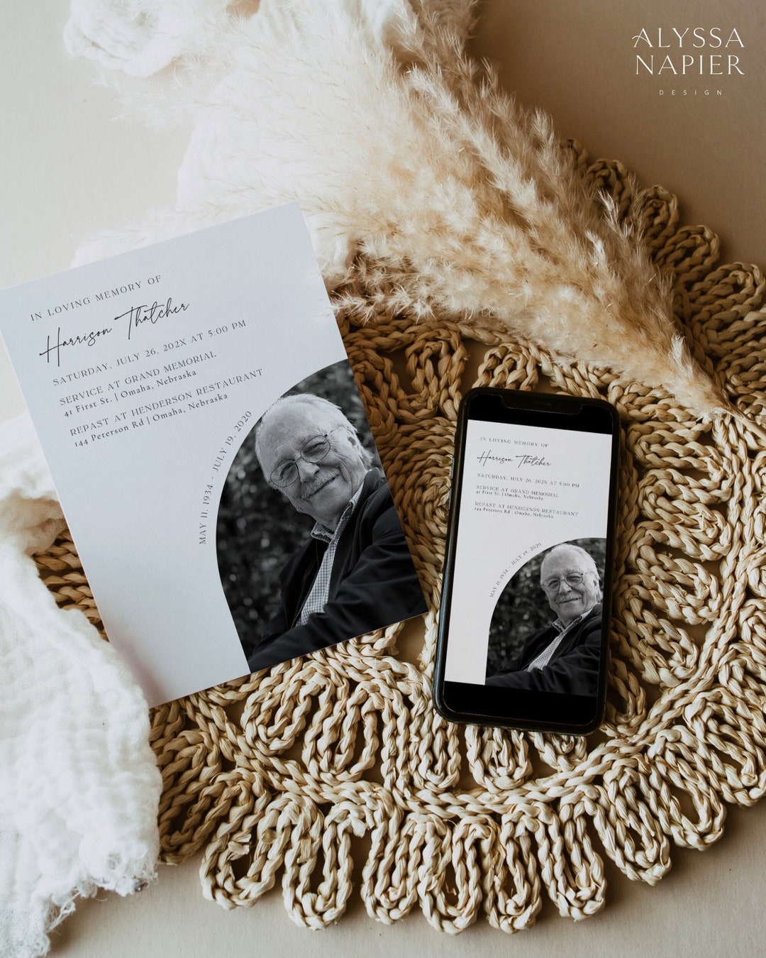 Funeral Template for a Man, Simple Funeral Announcement Digital ...